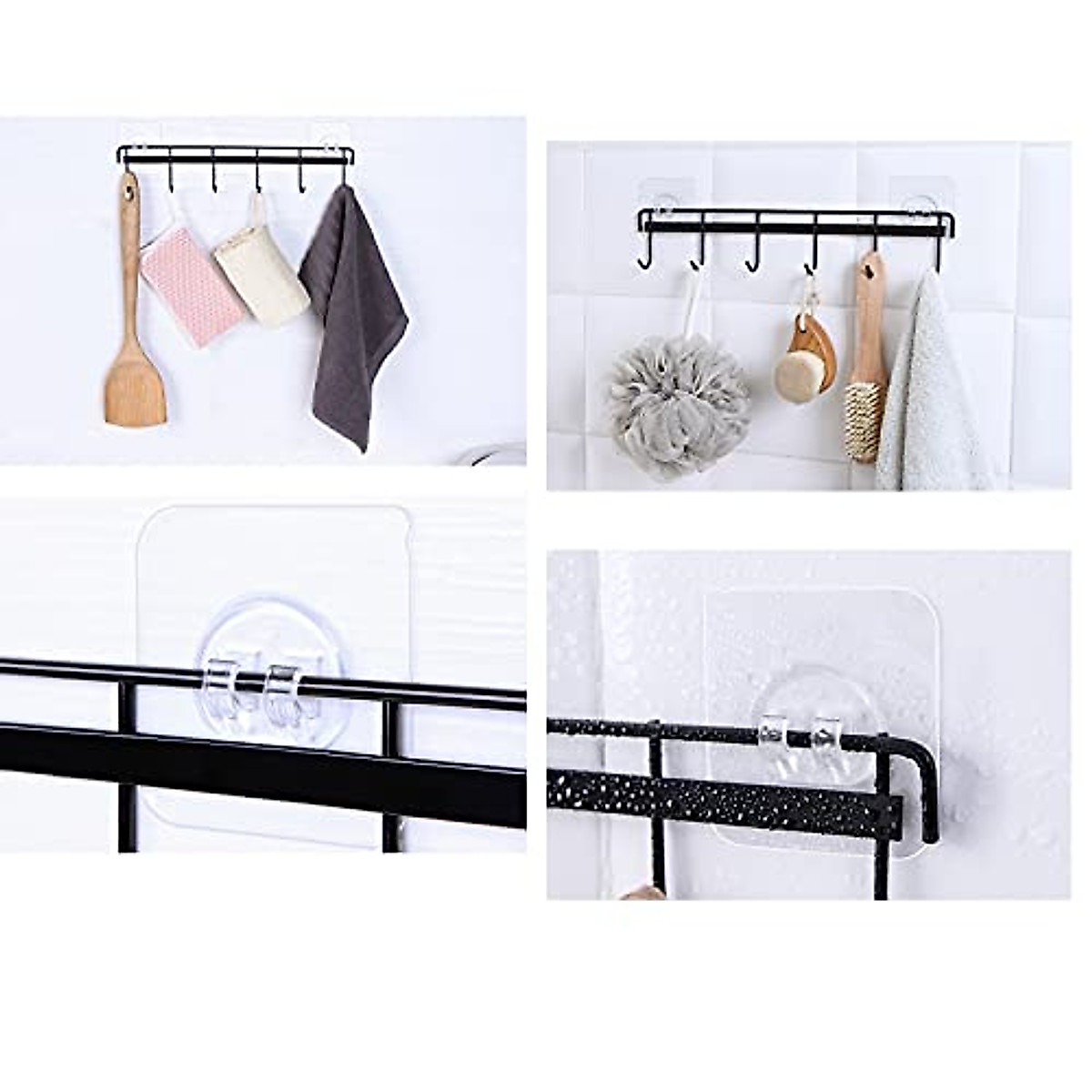 2Pack of Wall Hooks Mount Coat Hat Hook Black Rack with 6 Hooks Coffee Cup and Mug Rack Key Hanger Clothes Holder Coffee Mug Holder Kitchen Bathroom Housekeeper Home Organizer Door Hook (2, Black)