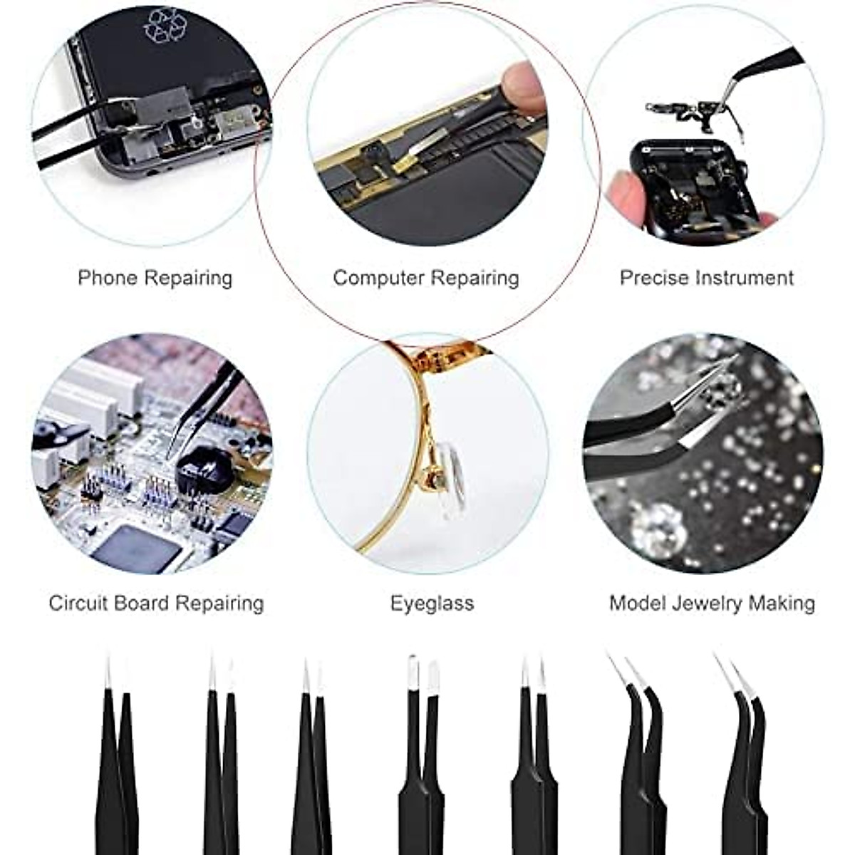 UToolmart 3PCS Precision Tweezers Set, Upgraded Anti-Static Stainless Steel Tweezers, Length: 122mm