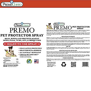 Pet Protector by Premo Guard – 100% Effective Mite, Flea, Tick, & Mosquito Spray for Dogs, Cats, and Pets – Best Natural Protection for Control, Prevention, & Treatment – 32 oz