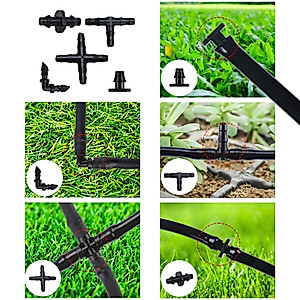 SanSanYa 400pcs Drip Irrigation Fittings Kit Drip Irrigation Barbed Connectors, 160 Straight Barbs 120 Tees 40 Elbows 40 End Plug 40 4-Way Coupling for 1/4 Inch Tubing Garden Dripping Systems