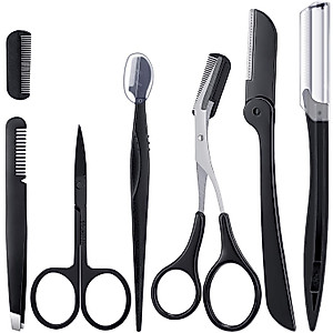 Mudder 12 Pieces Eyebrow Kit Multipurpose Exfoliating Dermaplaning Tool, Include 3 Face Razors, 3 Eyebrow Shaver, 3 Eyebrow Brush, 2 Scissors, and Tweezer for Women Girls