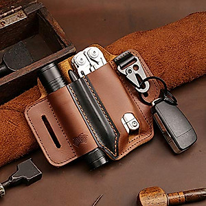 EASYANT Leather Belt Organizer for Men, Leatherman Sheath with Pen Holder, Key Fob, Flashlight Sheath, EDC Multitool Sheath for Belt