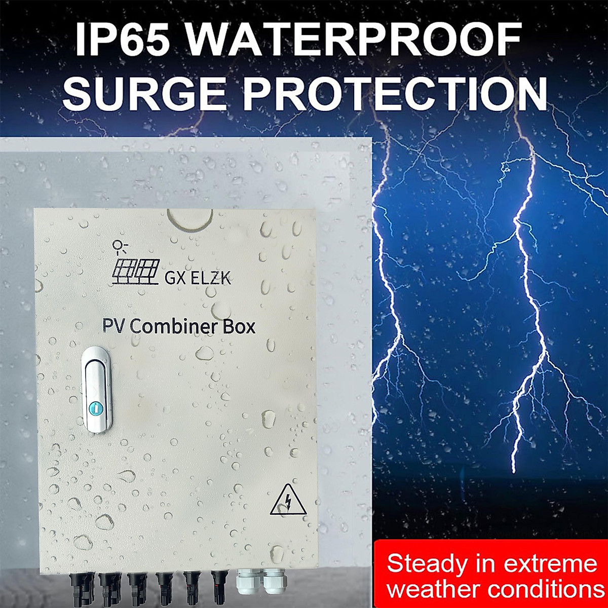 GXELZK Gx Electrical Solar Combiner Box with 6 Strings, 80 A Circuit Breakers. This photovoltaic Combiner Box is Suitable for Off-Grid Solar Power
