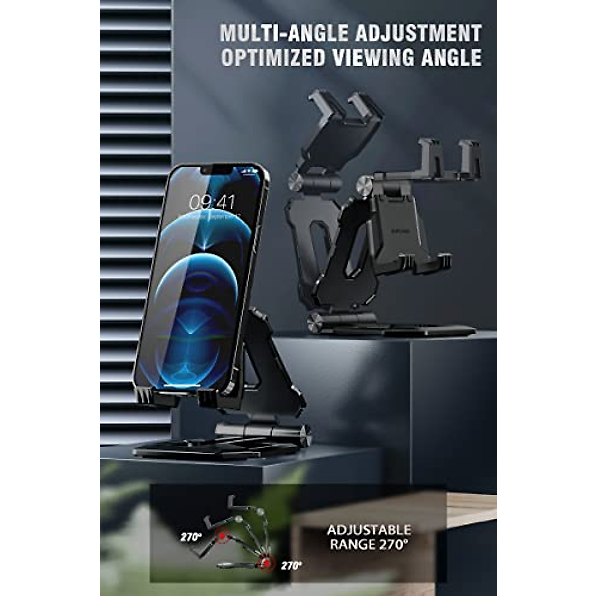 Heavy Duty Phone Stand for Desk Folds Flat Fits In Pocket-Black