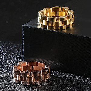 Luxury Never Fade Rose Gold Plated Strap Ring Men 316L Stainless Steel Womens Rings Jewelry Fashion 8MM Wide Finger Wedding Band 9C4Y4 (silver gold-7)