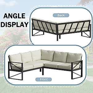 PAKASEPT Outdoor Patio Furniture Set, 6 Pieces Outdoor Couch Sectional L Shaped Aluminum Conversation Sets with Coffee Table, Patio Furniture Set for Porch Garden Backyard