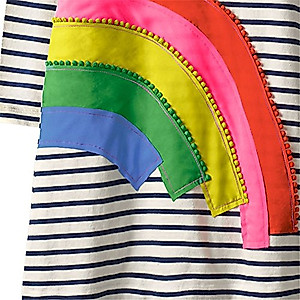 HILEELANG Toddler Girl Dress Cotton Long Sleeve Autumn Winter White Rainbow Stripe Casual Basic Shirt Dress 5T