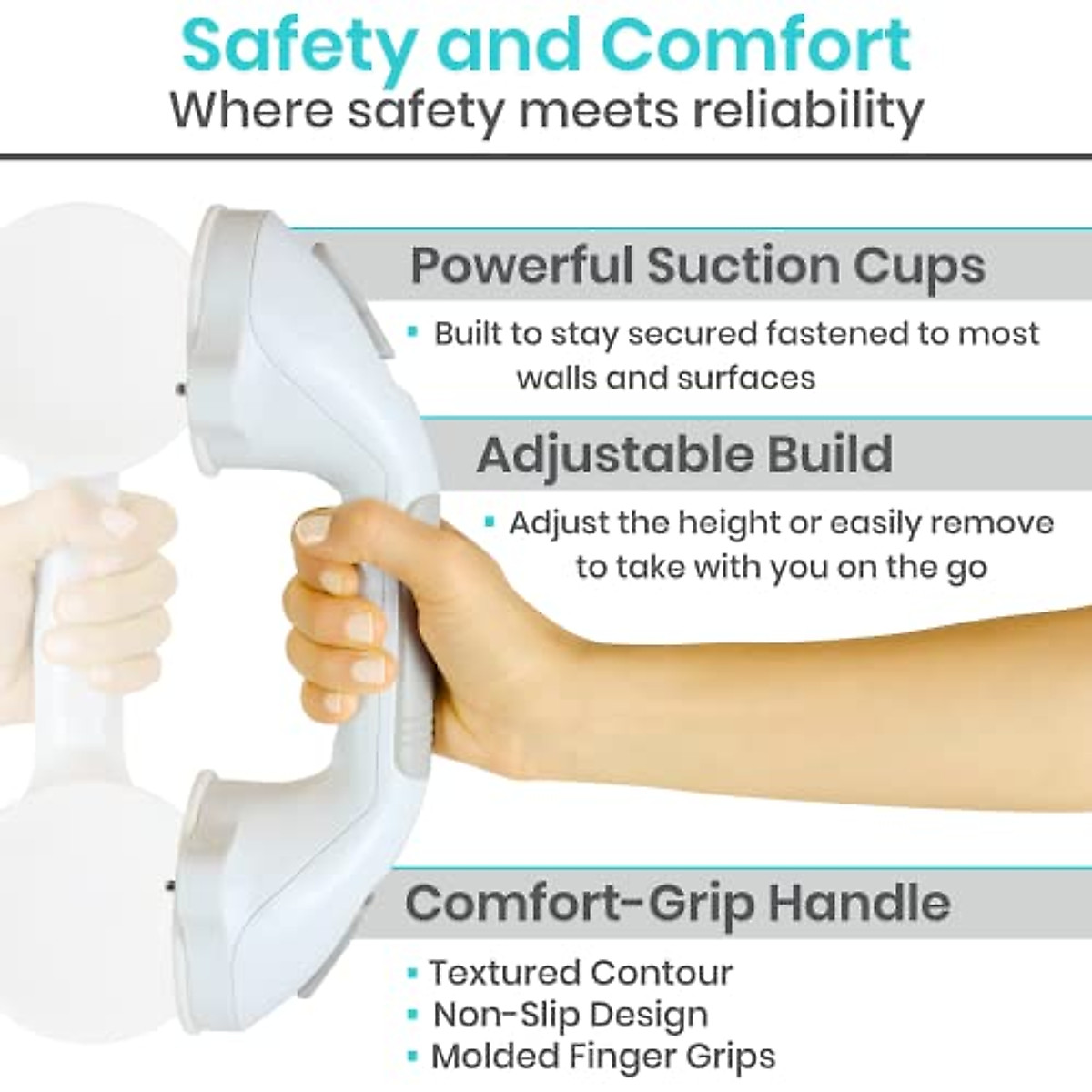 Vive Shower Grab Bar - Strong Suction Cup Handle for Bathtubs and Showers - Bathroom Accessories Safety Hand Rail- Support for Tub, Handicap, Elderly, Injury, Kid, Senior Assist Bath, Non Skid (11.5")