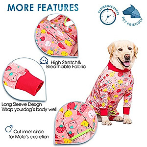 AOFITEE Dog Recovery Suit After Surgery Dog Onesie, Dog Surgical Recovery Shirt for Abdominal Wounds, Fruits Printed Dog Pajamas Bodysuit for Medium Large Dog Cone Alternative, Full Body for Shedding
