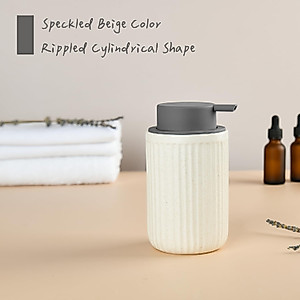 ABBI NIMO Beige Ceramic Foaming Soap Dispenser, Speckled Rippled 12 Oz Bottle with Gray Silicone Pump, Foam Dispenser for Kitchen or Bathroom, Speckled Beige