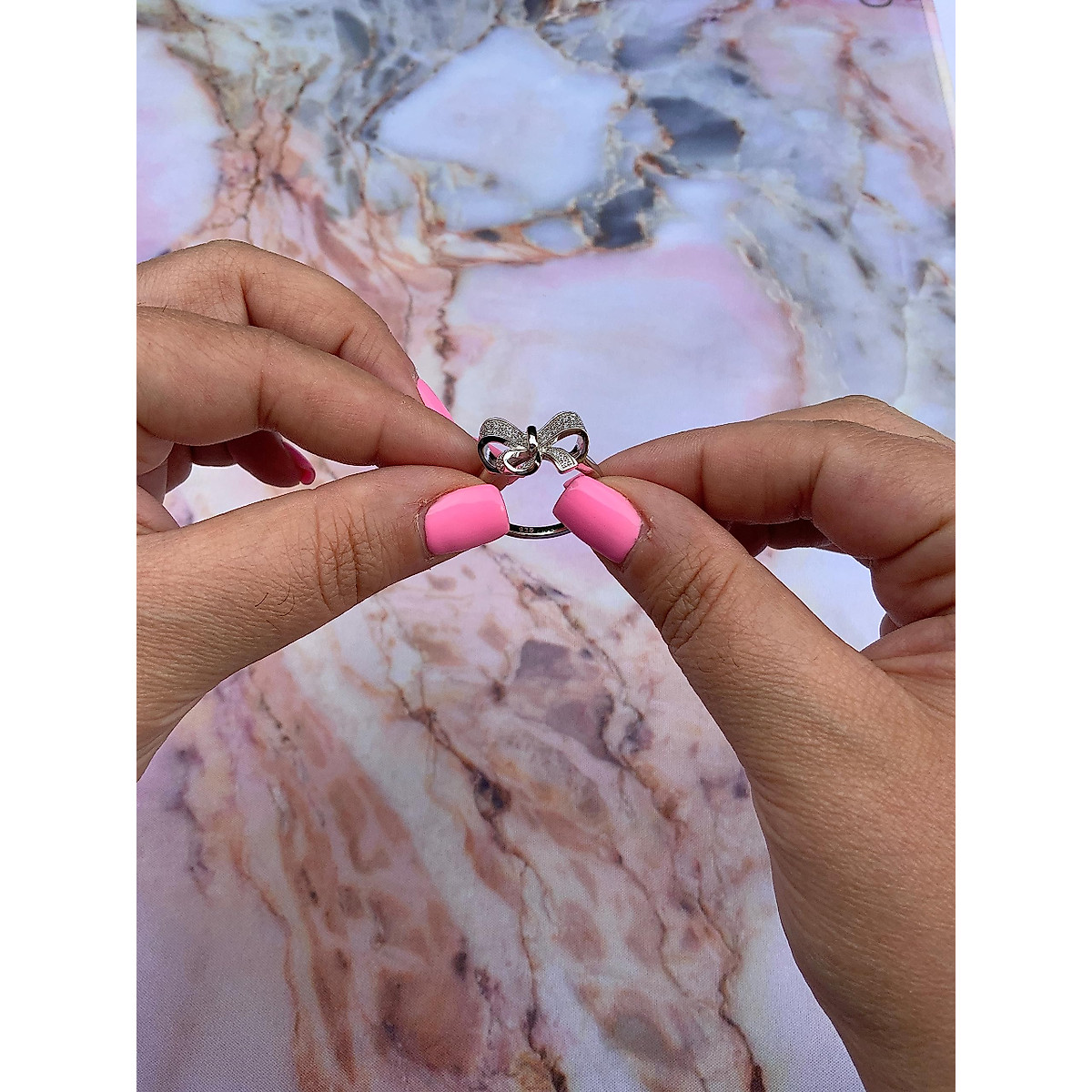 SILVERCLOSEOUT Rhodium Plated Sterling Silver Womens Cz Cubic Zirconia Bow Ring - Size 8