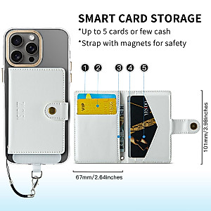 ZICISI Magnetic Credit Card Holder,Compatible with Magsafe Wallet Apple for iPhone 16 15 14 13 12 pro max/Mini/Plus,Anti-Loss & PU Leather & RFID Blocking,White