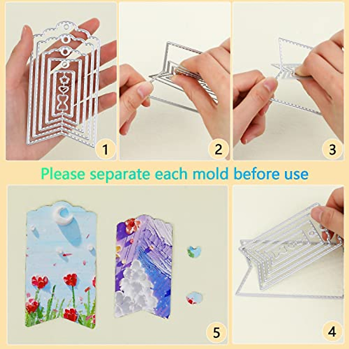 5 Set 36pcs Carbon Steel Embossing Template Die Bookmark Metal Cutting Die Cuts Embossing Stencils Metal Stencils Scrapbooking Tool Thin Banner Cutting Die for Card Scrapbooking DIY