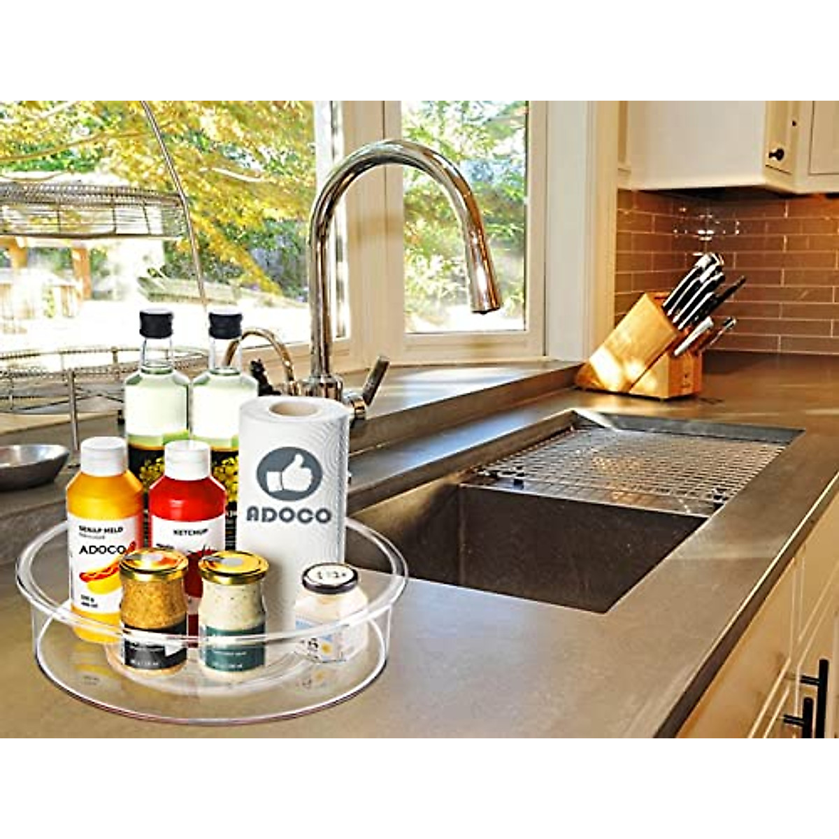 Adoco Lazy Susan Organizer, 12 inch Clear Lazy Susan Turntable Organizer for Cabinet - Kitchen Cabinet Organizer Pantry Organization and Storage