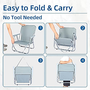 YSSOA Folding Beach Adults, Portable Heavy-Duty Chairs Made of High Strength 600D Oxford Fabric and Steel Frame for Outdoors, Camping, Picnic, BBQ, 1-Pack, Grey