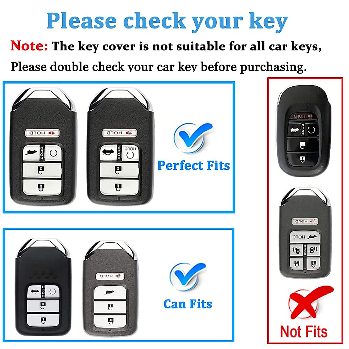 QBUC for Honda Key Fob Cover Case with Keychain for Honda Accord Civic CR-V CRV Pilot Passport Insight EX EX-L 5 Buttons