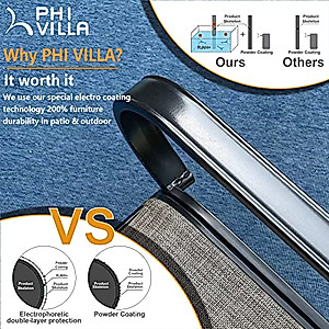 PHI VILLA 7 Pcs Outdoor Patio Dining Set, 6 Metal Chair with Textilene Fabric and 1 Wood Like Metal Dining Table, All Weather Resistant, Clearance for Lawn Garden