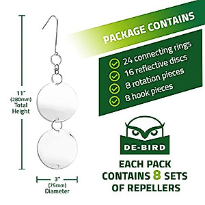 De-Bird Bundle Includes: 8 pk Reflective Repellent Disks & Heavy Duty Bird Netting to Keep Away Woodpecker, Pigeons, and Protect Plants & Fruit Trees