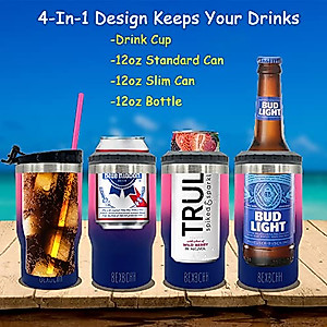 Bexbchh 4-in-1 Slim Can Cooler for 12oz Cans and Beer Bottles,Stainless Steel Double-Wall Insulated Beer Cooler,Universal Beverage Can Holder Keep Drinks Cold,Can Coozie Insulated for Beer, Soda