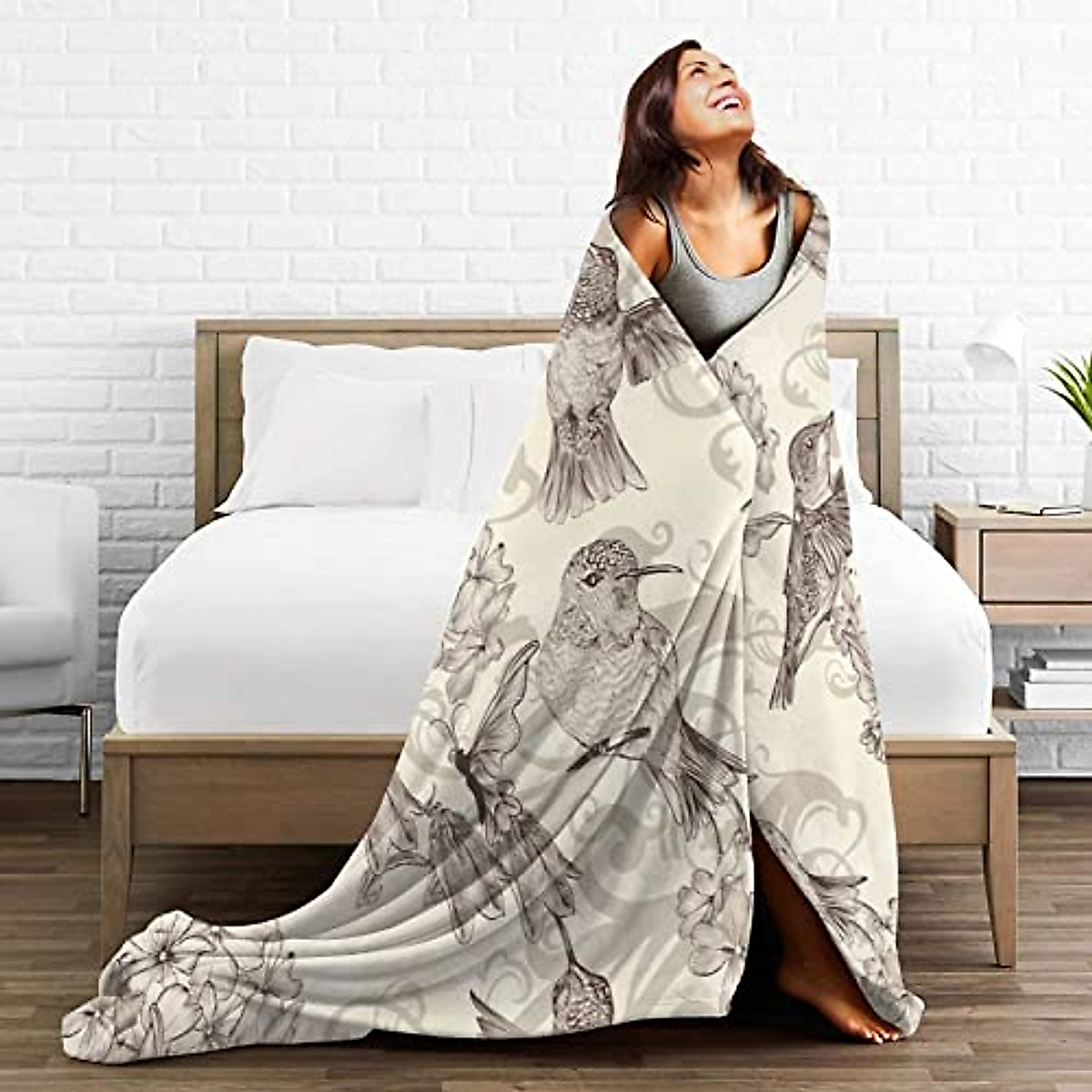 Hummingbird Fleece Blanket Throw Blanket, Ultra-Soft Cozy Micro Fleece Blanket for Sofa, Couch, Bed, Camping, Travel, & Car Use-All Seasons Suitable80 X60