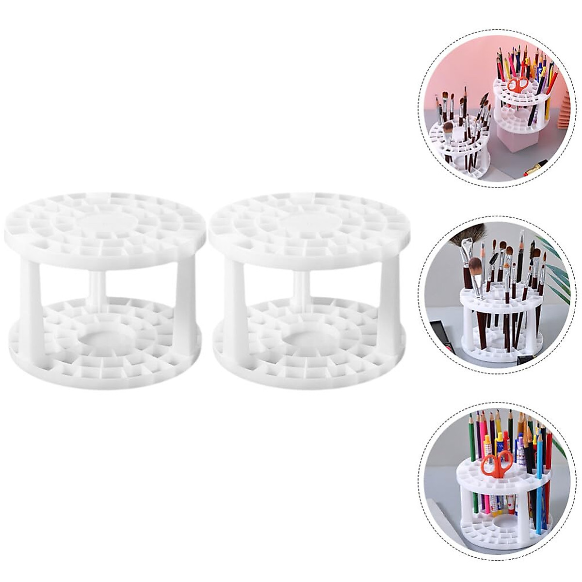 Tofficu 2pcs Paint Brush Holder Multi-hole Makeup Organizer Pencil Brush Stand Storage Rack for Home School Office Supplies White