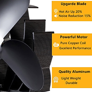 YENPOZIKA Wood Stove Fan for Wood/Log Burner/Fireplace Silent Operation 4 Blades