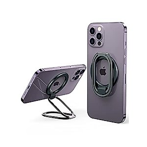【2023 Upgraded】 Mag Safe Phone Ring Holder, SUPERONE Adjustable Magnetic Kickstand & Removable Phone Grip Compatible with Wireless Charging Only for iPhone 15 & 14 & 13 & 12 Series - Black