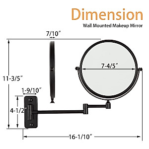 KAIIY Wall Mounted Makeup Mirror - 5X Magnification 8'' Two-Sided Swivel Extendable Bathroom Hotel Cosmetic Mirror Matte Black