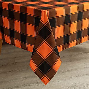 MikiUp Checkered Rectangle Fall Tablecloth - Waterproof, Wrinkle Resistant and Washable Gingham Table Cloth Decorative Table Cover for Party, 160GSM Orange/Black 60 x 84 Inch