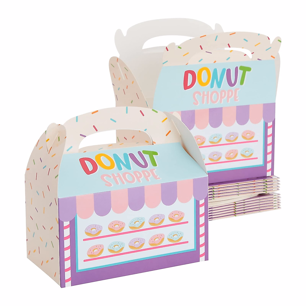BLUE PANDA 24 Pack Donut Treat Boxes with Handles for Goodies, Donut Grow Up Birthday Party Supplies (6 x 3.3 x 3.6 In)