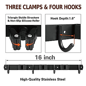 Charmount Mop and Broom Hanger Wall Mount - Mop and Broom Holder Wall Mount- Heavy Duty Broom Storage Rack Hook for Laundry Room, Garden,Garage (Black)