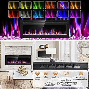 Upesitom Electric Fireplace Insert 31" Fireplace Heater Recessed & Wall Mounted, 750/1500W Linear Fireplace LED Fireplace Insert with Adjustable Flame Colors, Bracket, Timer, Remote Control