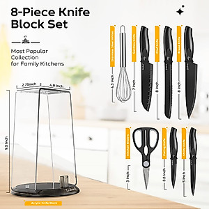 Kitchen Knife Set with Block, 8 Pieces Chef Knife Sets for Kitchen with Block, Knives, Scissor for Meat/Vegetables/Fruits Chopping, Slicing, Dicing&Cutting