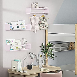 Senjie Nursery Book Shelves,15.7 inch Kids Bookshelf,Wall Book Shelves for Kids Room, Home Decor - Kitchen Spice Rack Set of 3 - Pink