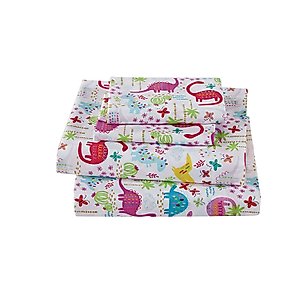 Linen Plus Sheet Set for Girls Dinosaur Pink White Red Purple Yellow Dinosaurs Jurassic Flat Sheet Fitted Sheet and Pillow Case Crib Size New