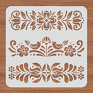 BENECREAT Plastic Folk Decorative Painting Stencil Templates, 12x12inch Floral Pattern Scandinavian Style Reusable Drawing Stencils for DIY Art Craft Wall Canvas Furniture