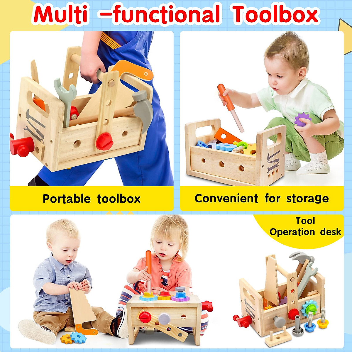 Mgtfbg Kids Tool Set - 29 PCS Wooden Toddler Tool with Box, Montessori STEM Educational Pretend Play Construction Toy for 2 3 4 5 6 Year Old Boys Girls, Best Birthday Gift