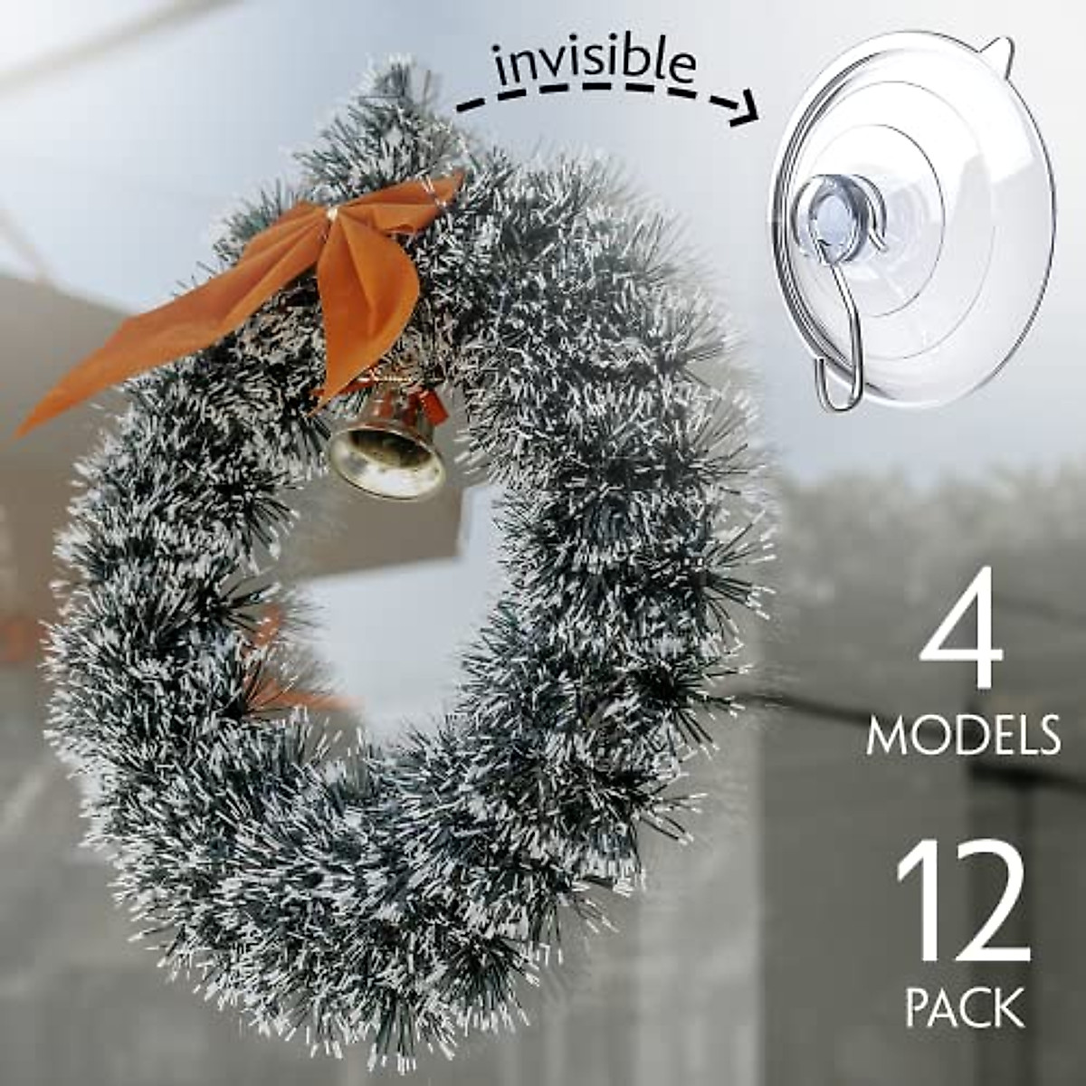 J-One Suction Cups with Hooks, 12 pcs Upgraded Window Suction Cups with Hooks Upgraded PVC Suction Cup with Stainless Steel Hook Removable, 4 Sizes Large Medium, Small Suction Cups with Hooks