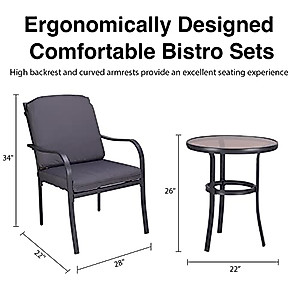 3 Pieces Outdoor Furniture,Patio Table and Chairs, Dinning Table and chais, Patio Conversation Set, Porch Patio Set, Furniture Patio All-Weather Outdoor Patio Furniture (Stone Grey)