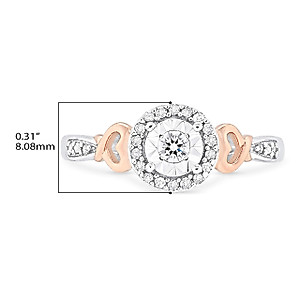 14K Rose Gold Plated .925 Sterling Silver 1/5 Cttw Diamond Miracle Set Round Halo and Hearts Promise Ring (I-J Color, I2-I3 Clarity) - Size 8