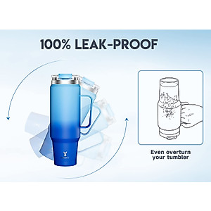 Meoky 40oz Tumbler with Handle, Stainless Steel Travel Mug with 2-in-1 Straw and Sip Lid, Vacuum Insulated Coffee Mug, 100% Leak Proof, Keeps Cold for 34 Hours or Hot for 10 Hours (Sky)