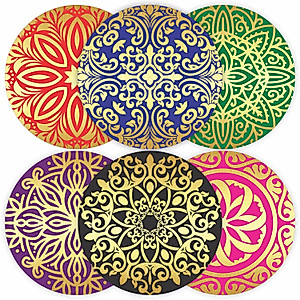 Mandala Gold Foil Stickers - (Pack of 120) 2" Large Round Labels for Christmas Happy Holidays New Year Birthday Cards Gift Boxes Envelope Seals
