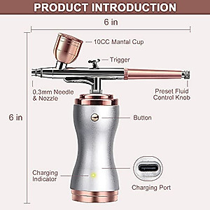 LOKEISNA Airbrush Kit, Cordless Airbrush Compressor, 36PSI Rechargeable Airbrush Gun, Airbrush Makeup with 0.3mm Nozzle and Cleaning Brush Set for Nail Art, Cake Airbrush Decorating Kit, Art Painting