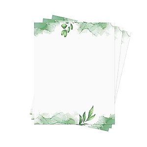 Loose Leaf Paper, Stationery Writing Paper, Greenery Letterhead Paper 8.5 x 11 Inches, 100 Sheets, Elegant Writing Paper, A4 Unpunched Refills Paper for Ring Binder/Discbound, Decorative Printer Paper