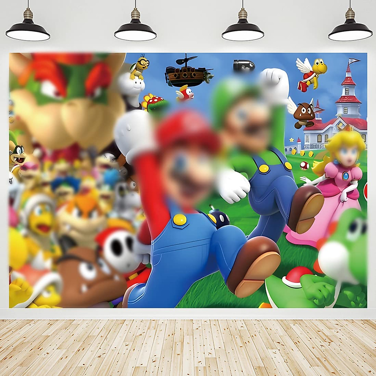 Super Brother Backdrop Children Fans Birthday Party Supplies Decoration Background Boy Adventure Theme Cartoon Video Game Shooting Banner Family Cake Table Photo Props (7x5FT(210x150cm))