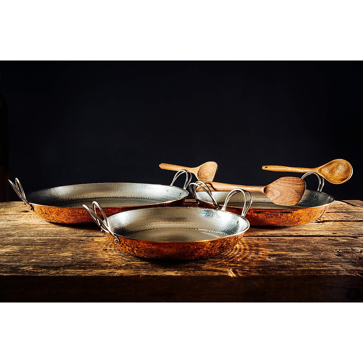 Sertodo Copper Alicante Paella Cooking Pan | 15 inch diameter |Patented Stainless Steel Handle Design| Hand Hammered, Heavy Gauge, 100% Pure Copper | Serves 6-8 Adults