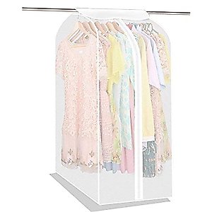 Garment Bag Organizer Storage with Translucent Fabric, Large PEVA Translucent Clothing Dustproof Cover, Wardrobe Hanging Storage Bag, Garment Bags for Closet Storage, Magic Tape and Zipper Design