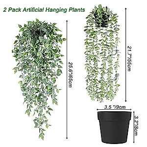 JPSOR Fake Hanging Plants, 2 Pack Artificial Fake Potted Greenery Faux Eucalyptus Mandala Vine in Pot for Home Wall Shelf Indoor Outdoor Decor