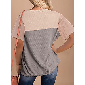 Dokotoo Womens Tops Color Block Short Tee Shirts Cute Going Out Shirt Summer Knit Top Cruise Outfits Casual Striped Tunics Blouses Spring Tops for Women 2025 Gray X-Large