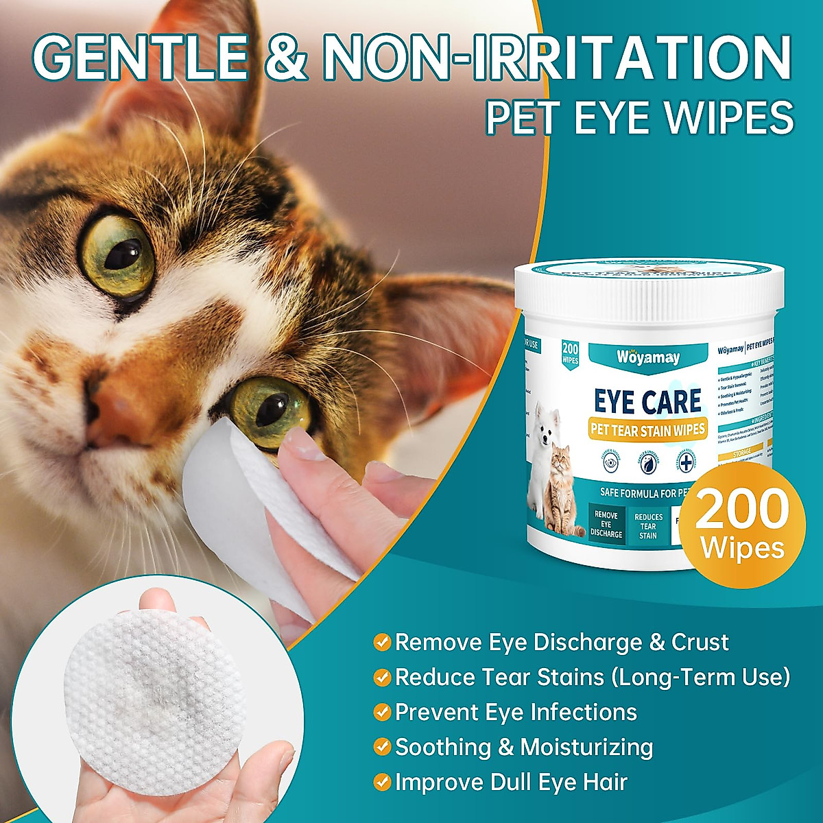 Cat Deterrent Spray, Eye Wipes for Dogs & Cats, Cat Scratch Deterrent for Furniture Indoor & Outdoor, Prevent Scratching, Digging & Chewing, 200 Count Cat Dog Eye Wipes Tear Stain Remover Eye Debris